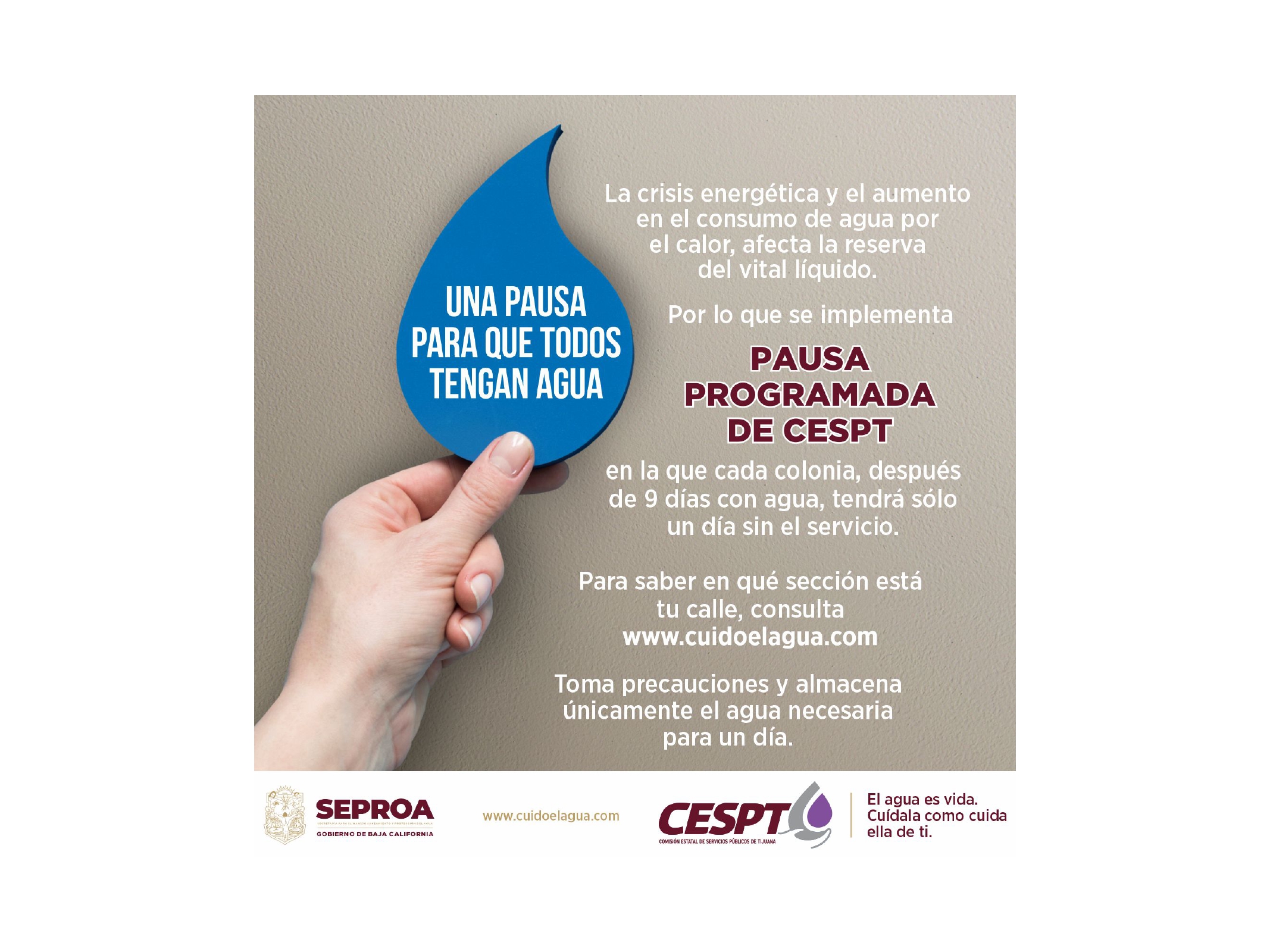 La Cespt solicita a los usuarios almacenar solo el agua necesaria, para ...